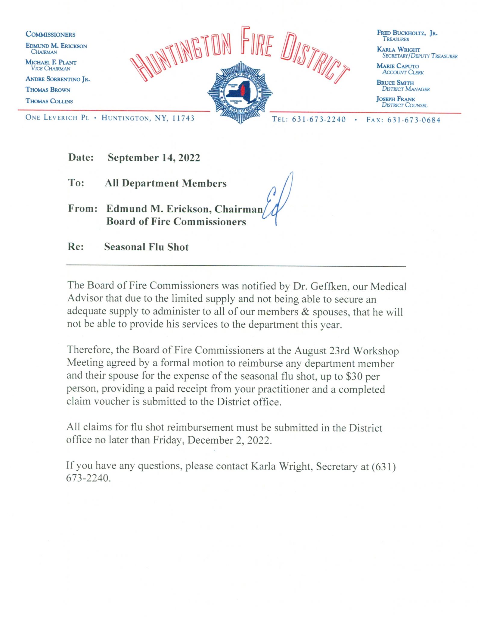 Flu Shots – Huntington Fire Department